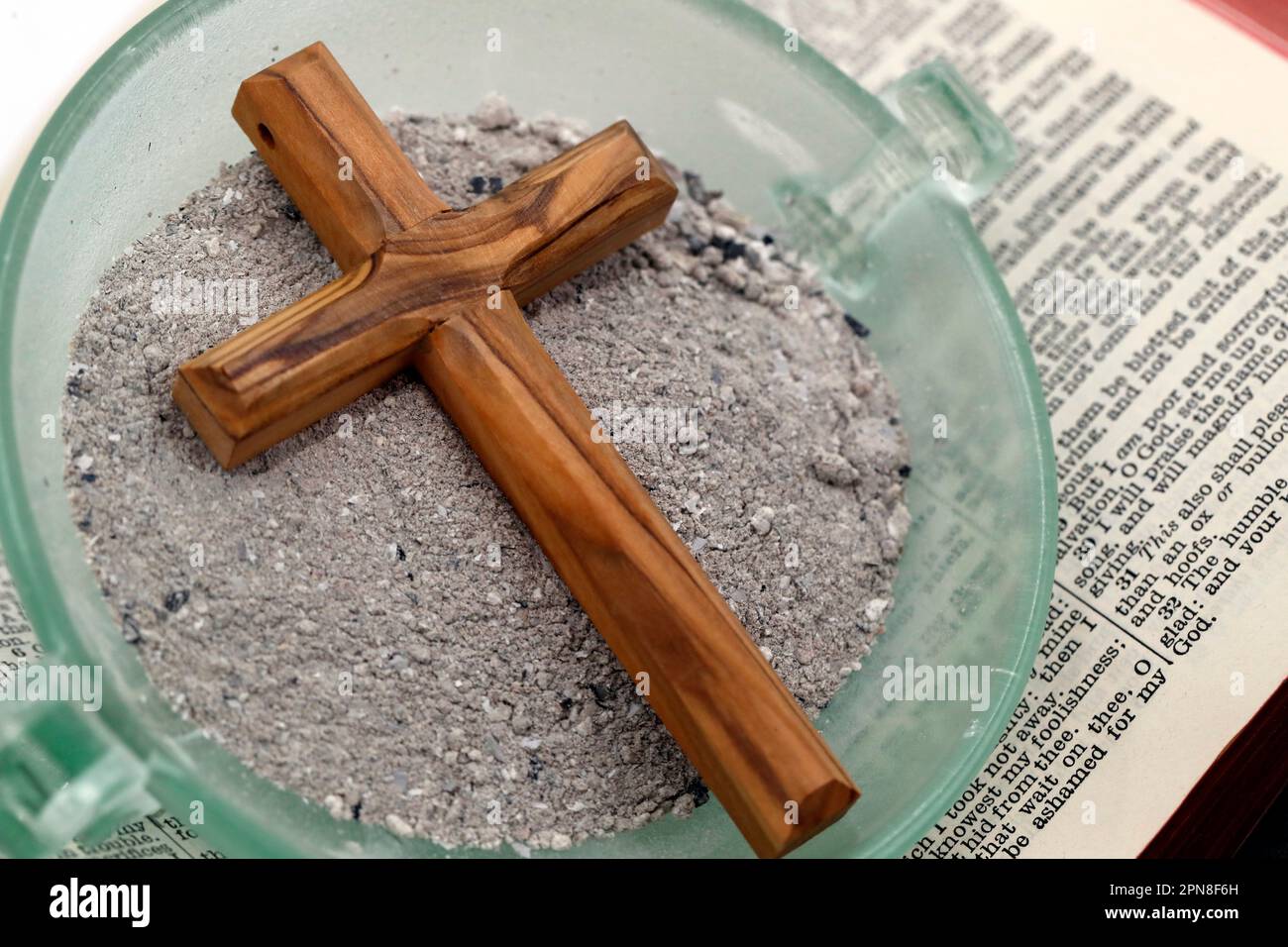 Ashes, cross and bible. Ash Wednesday celebration. Lent season Stock ...