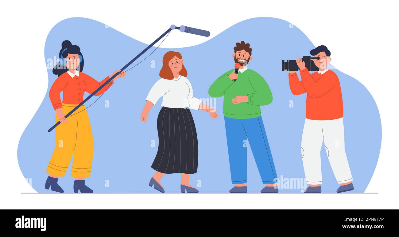 Cartoon woman giving interview for news reportage Stock Vector Image ...