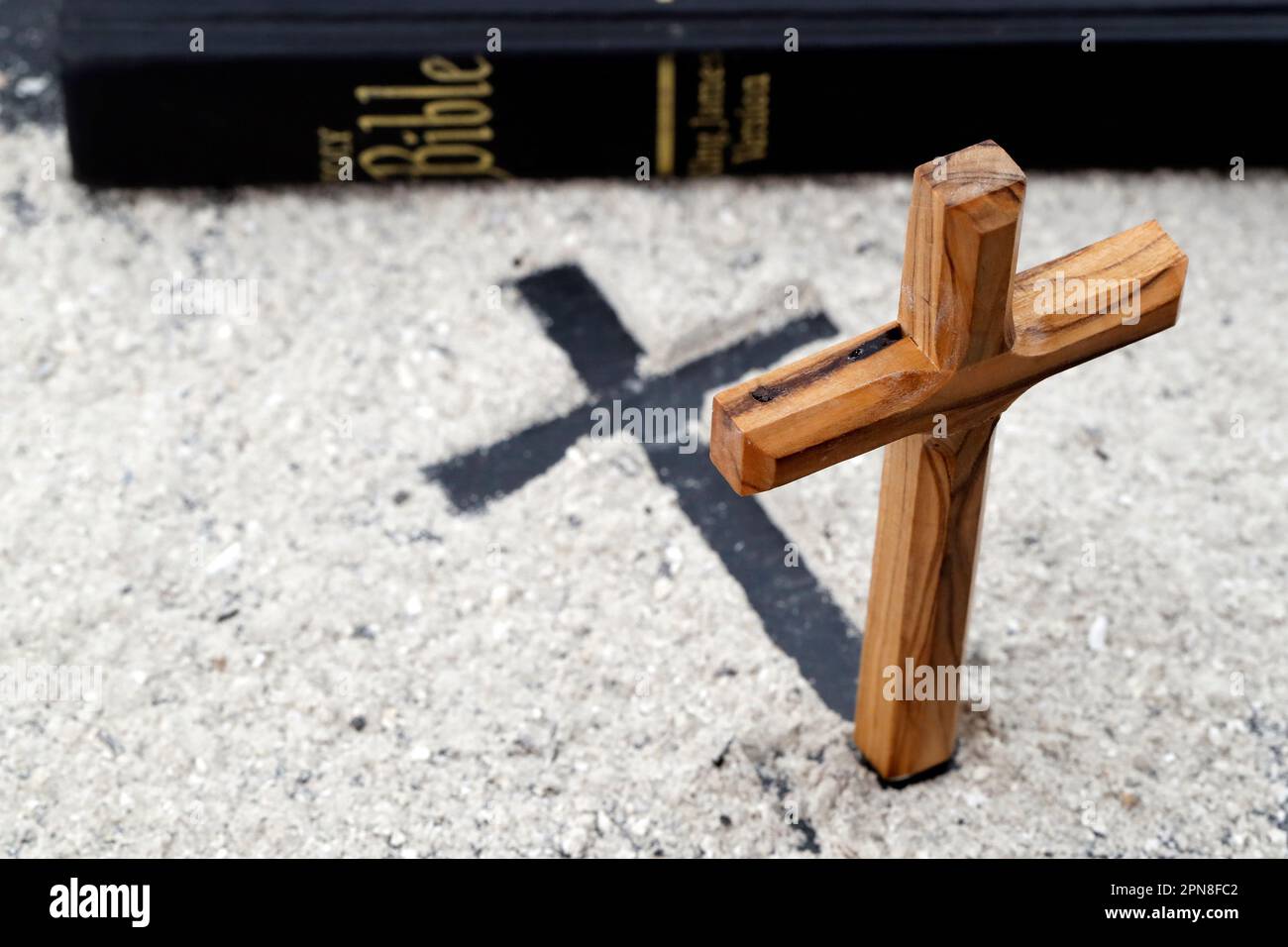 Ashes, cross and bible. Ash Wednesday celebration. Lent season Stock ...