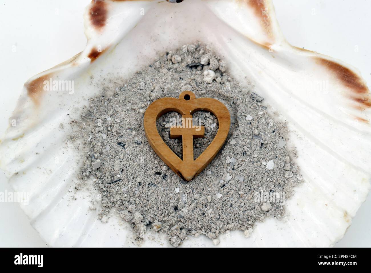 Scalllop shell with ashes and christian cross. Ash Wednesday ...