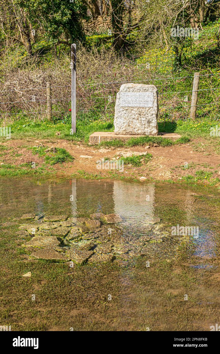 The stone marking the source of the River Thames at Thames Head on the ...