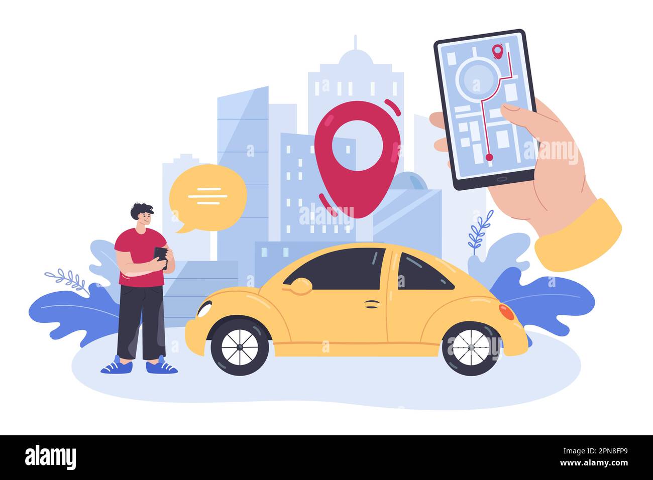 Man ordering car using mobile phone app flat vector illustration Stock ...