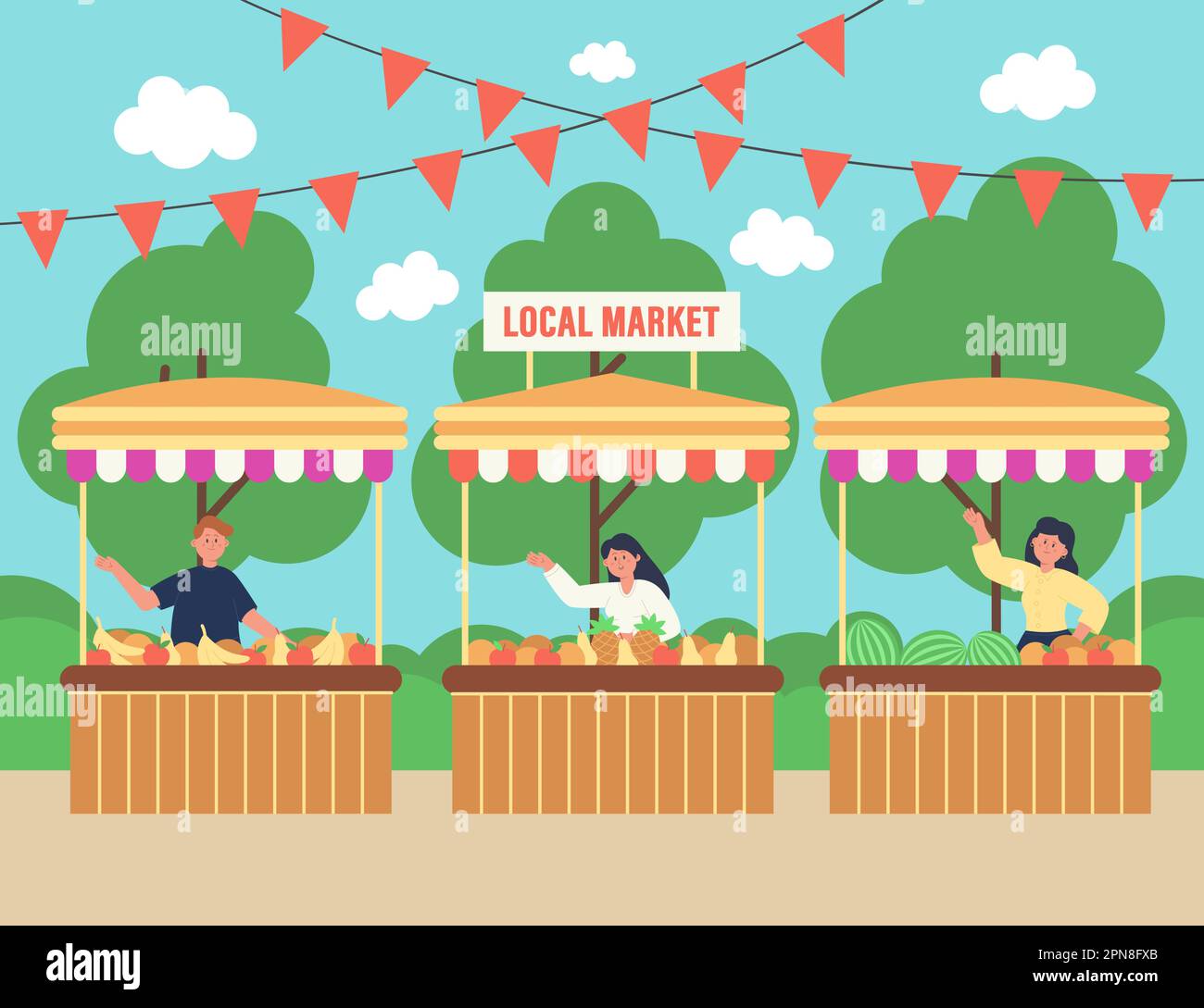 Fruit and vegetable vendors at street market Stock Vector Images - Alamy