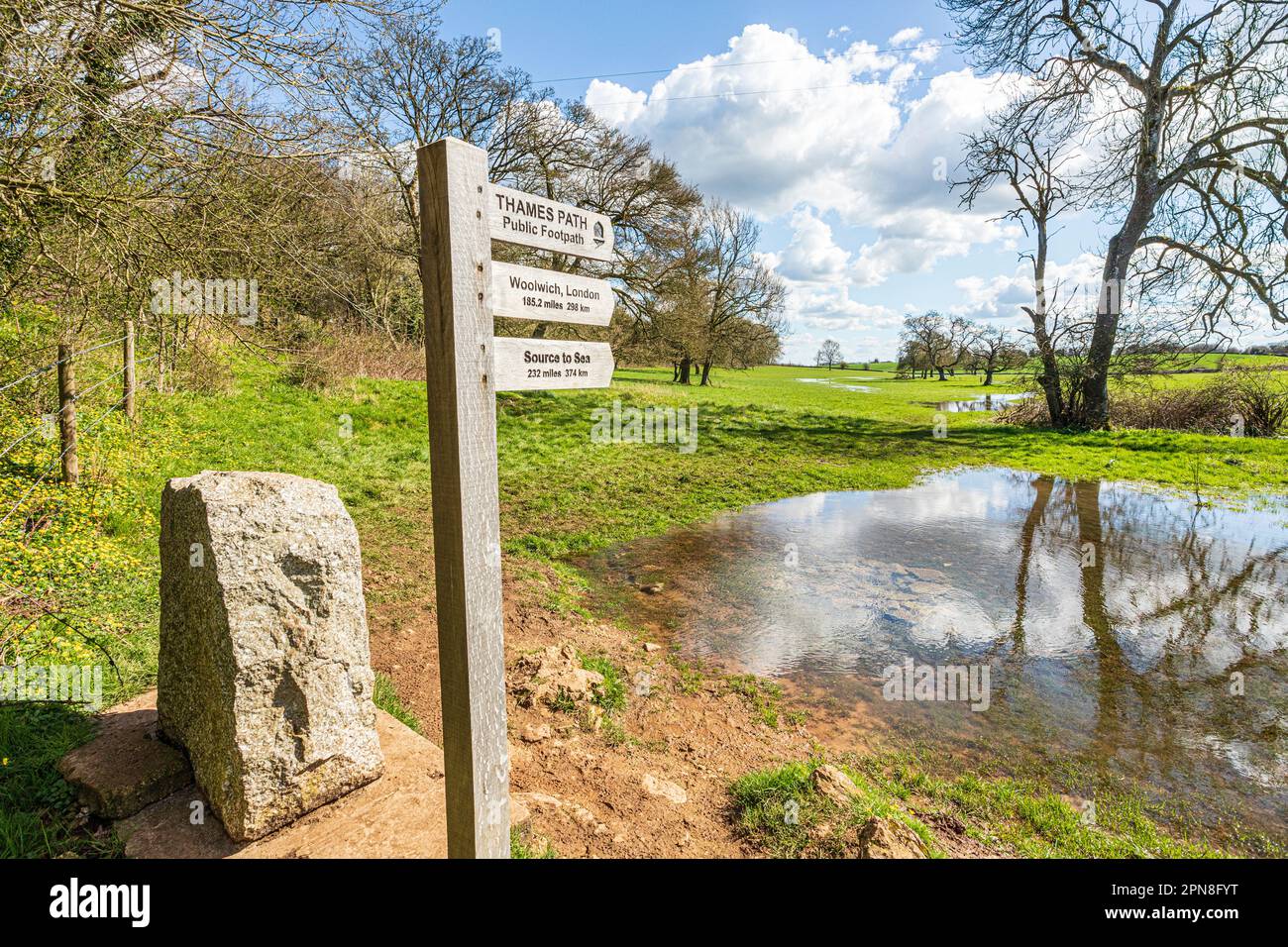 The start of the Thames Path long distance walking trail at the source ...