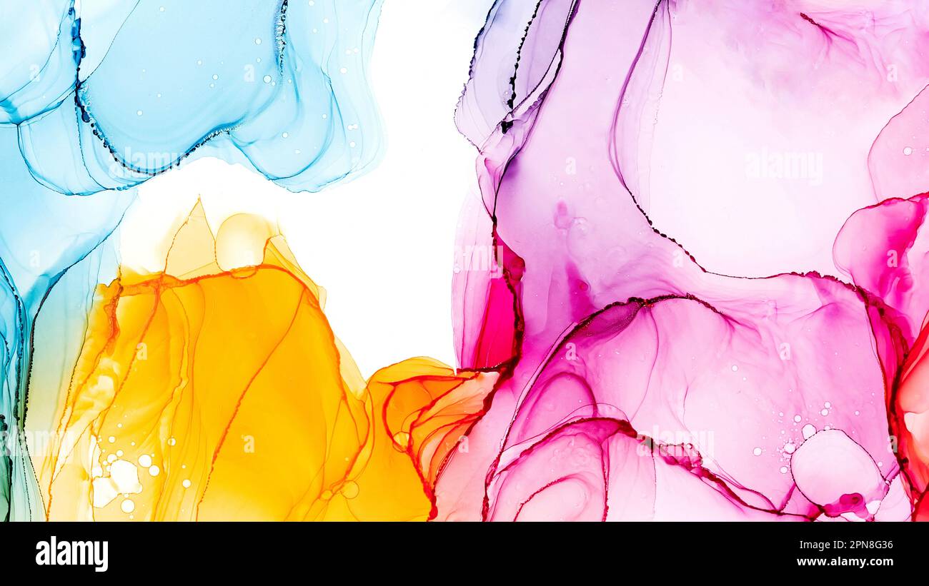 Modern fluid art. Trendy translucent wallpaper. Waves and edges alcohol ...