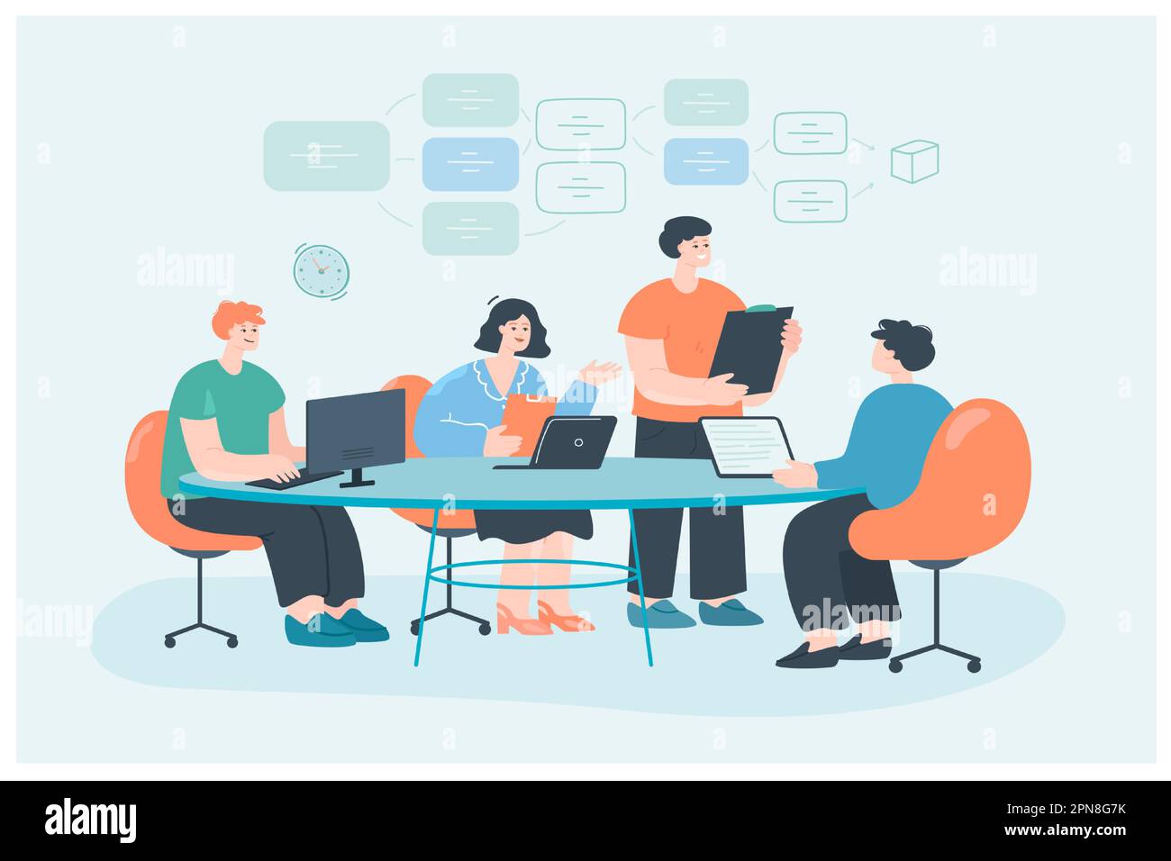 Girls and boy having programming lesson flat vector illustration Stock ...