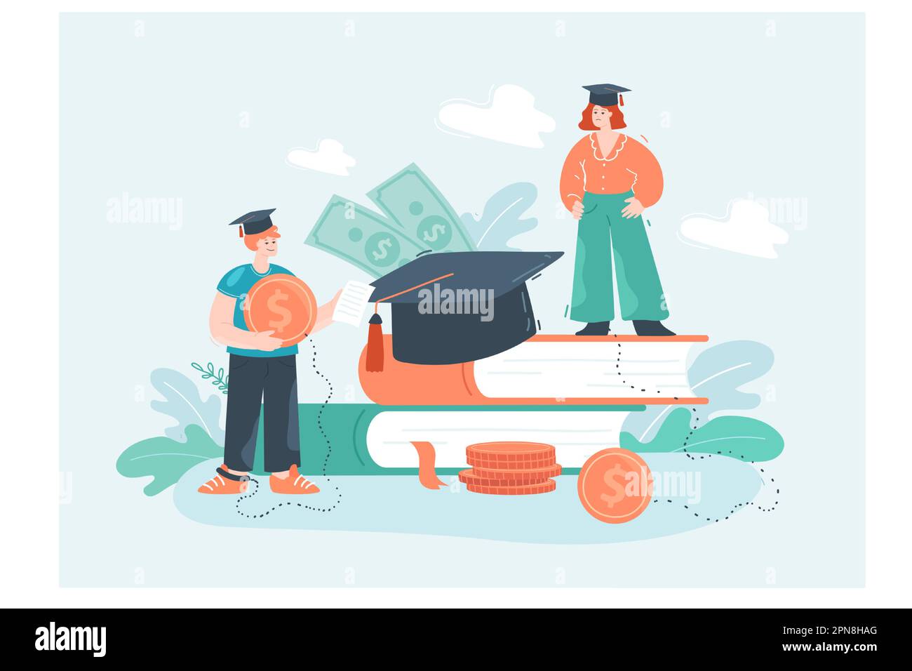 Cartoon students taking loans for university studies Stock Vector Image ...