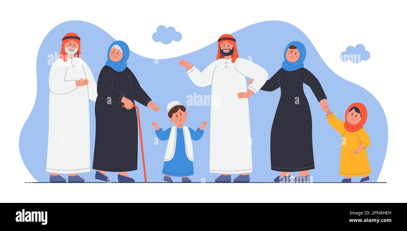 Happy arab family standing together Stock Vector Image & Art - Alamy