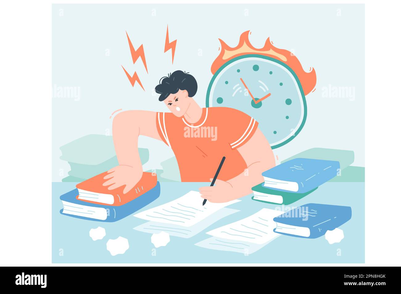 Angry student studying at night at home flat vector illustration Stock ...