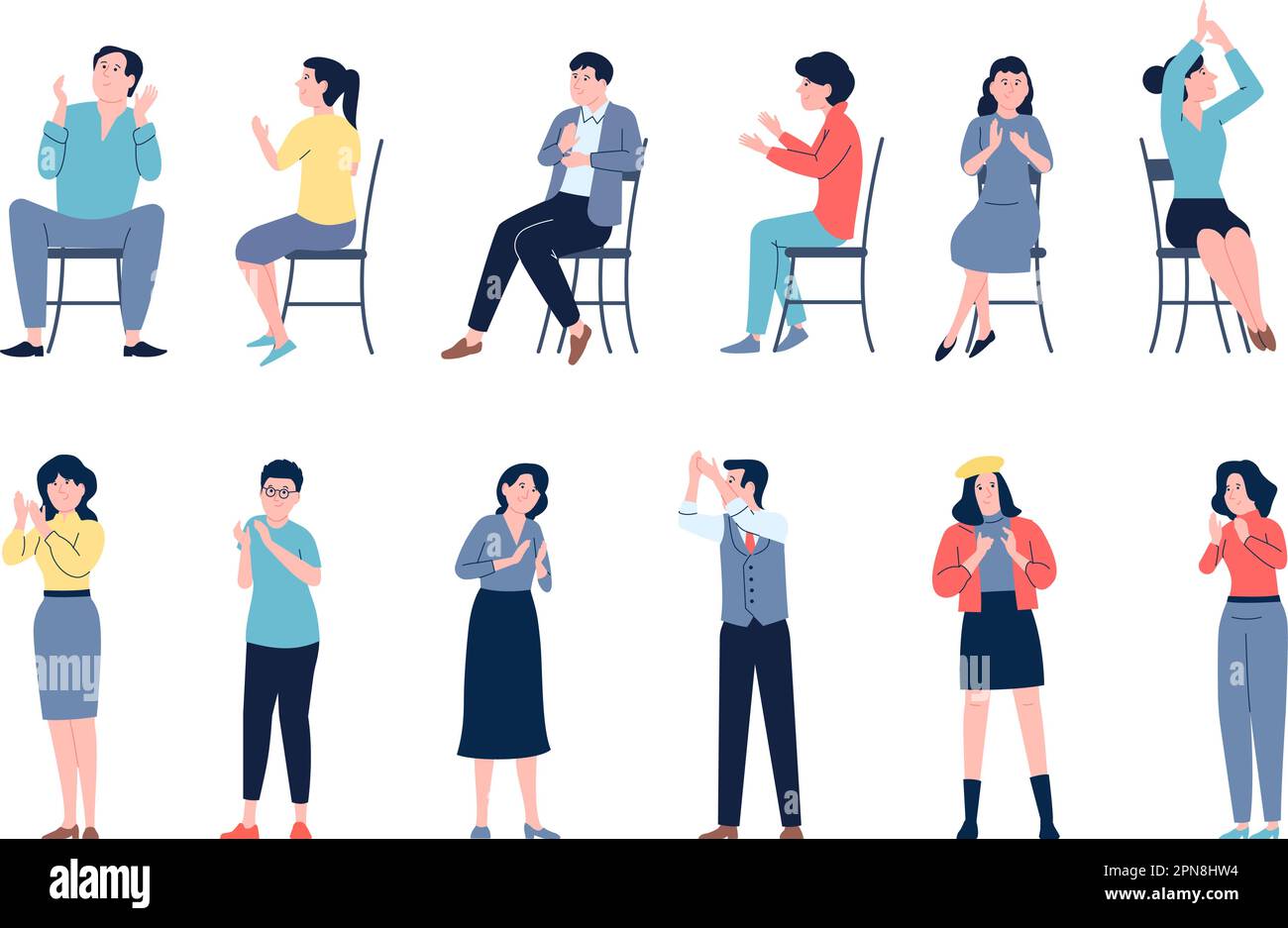 Various clapping people, applauded adults stand and sitting. Students ...