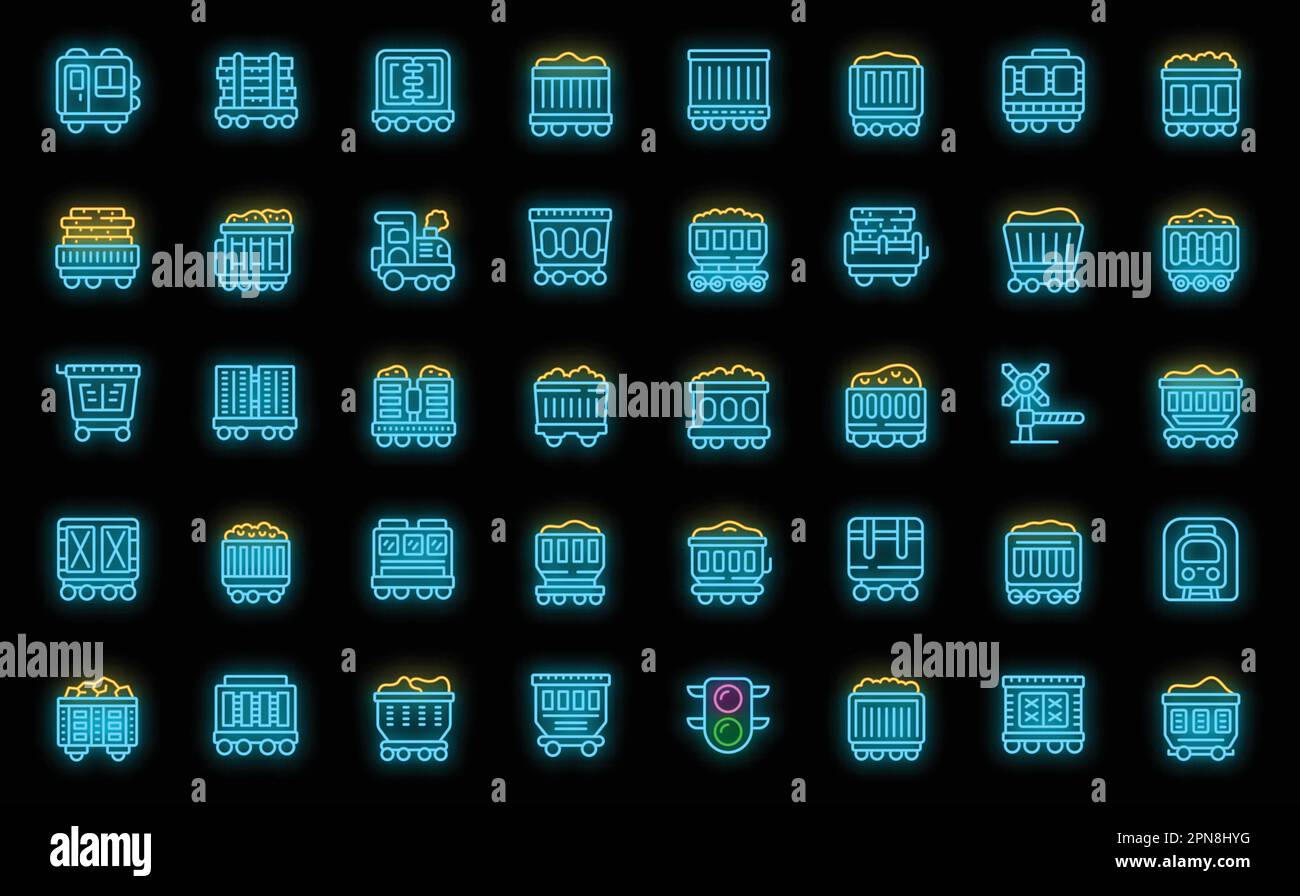 Train freight wagons icons set outline vector. Diesel locomotive. Side ...
