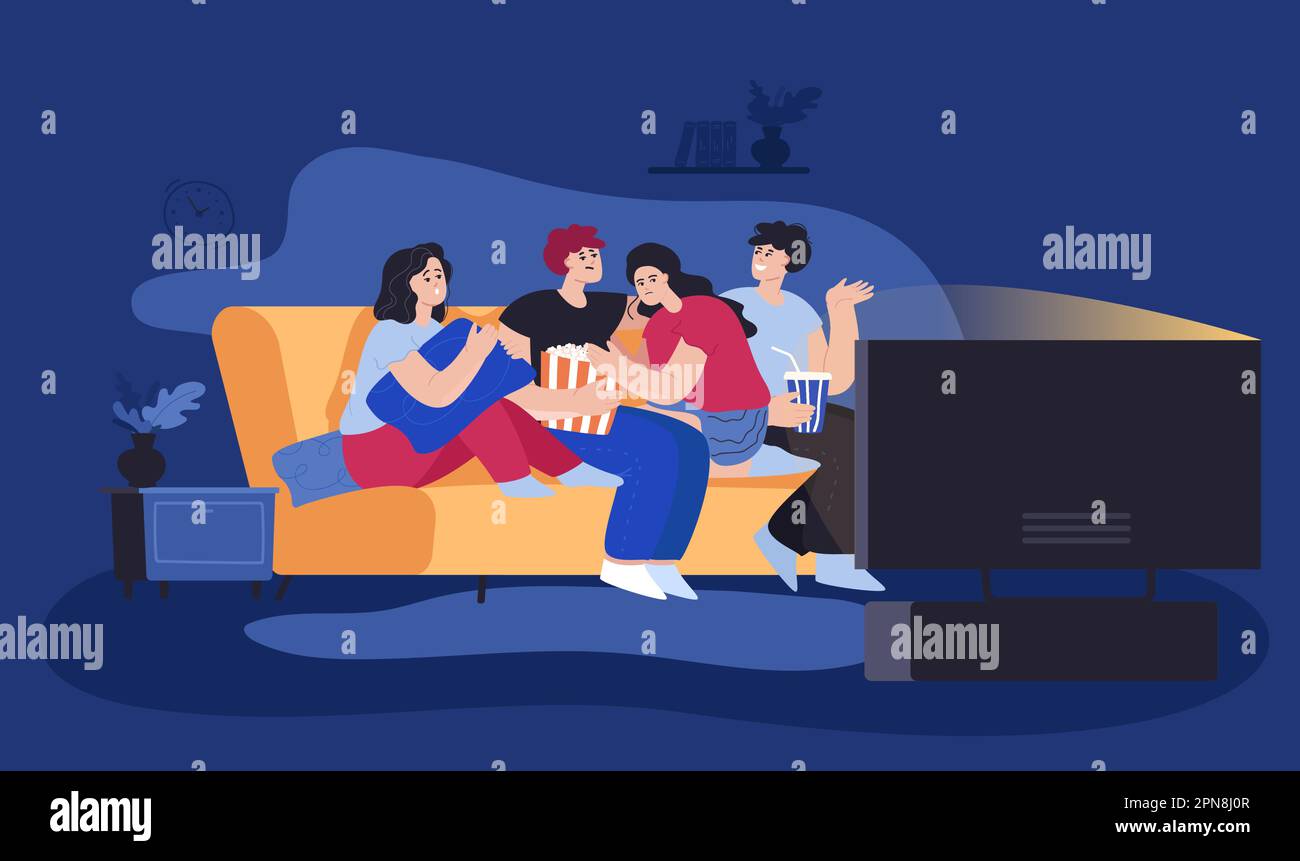 Group people watching tv screen Stock Vector Images - Alamy