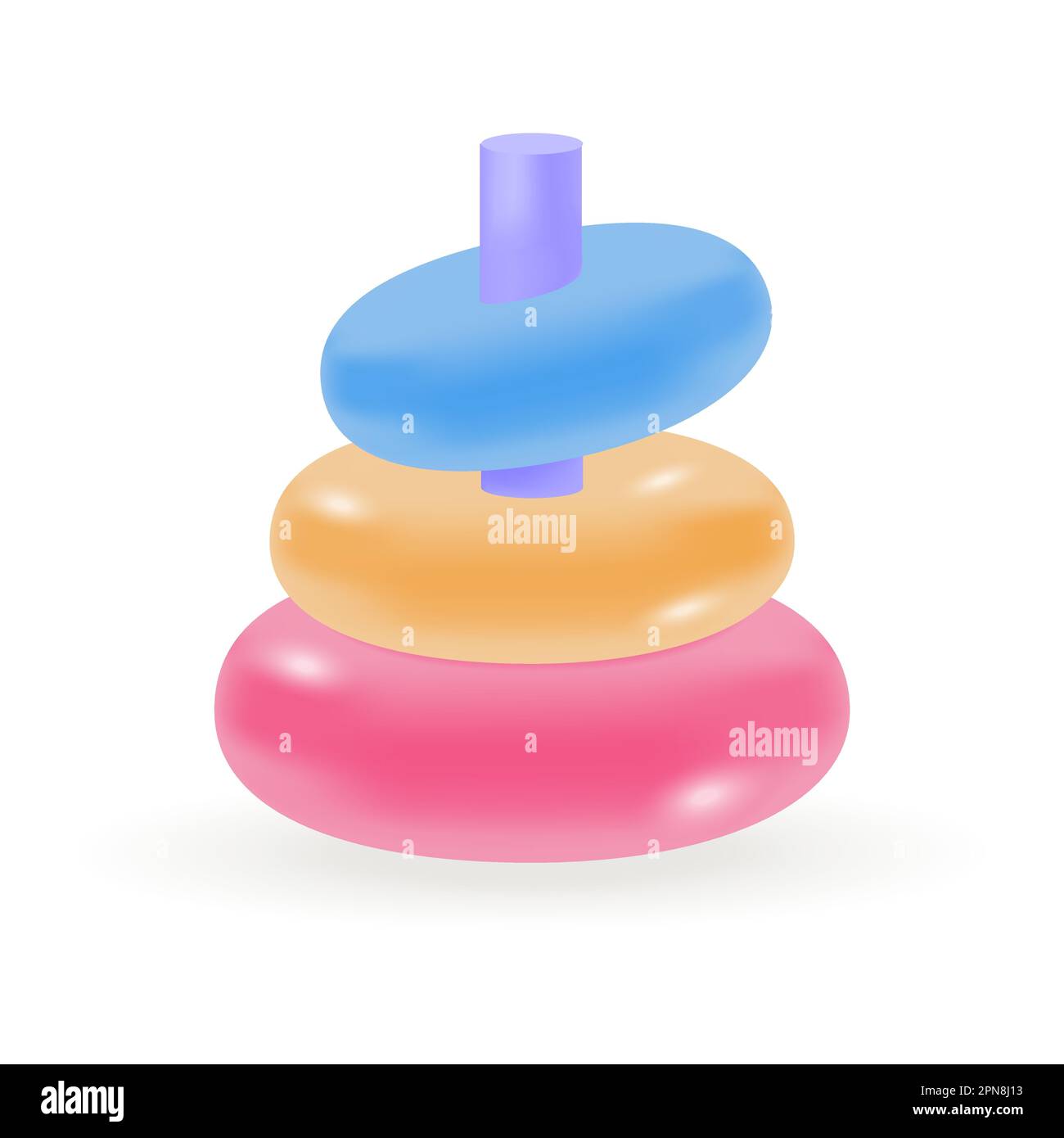 Blue, red and yellow circles on stick of toy pyramid 3D icon Stock ...