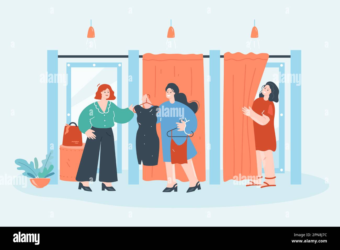Girls trying on clothes in fitting room Stock Vector Image & Art - Alamy