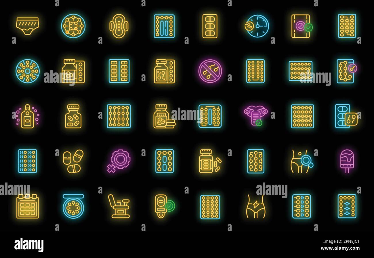 Female oral contraception icons set outline vector. Birth control. Oral ...
