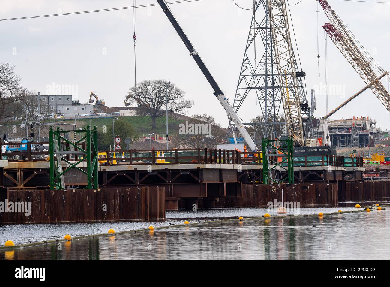 Harefield, UK. 17th April, 2023. HS2 jetty building across Harefield ...