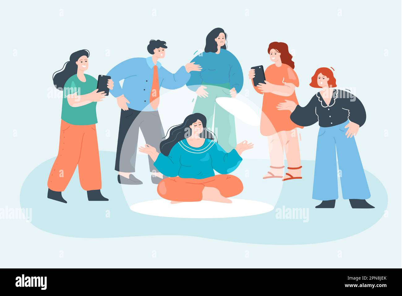 Girl avoiding contact with crowd, sitting in glass bubble Stock Vector ...