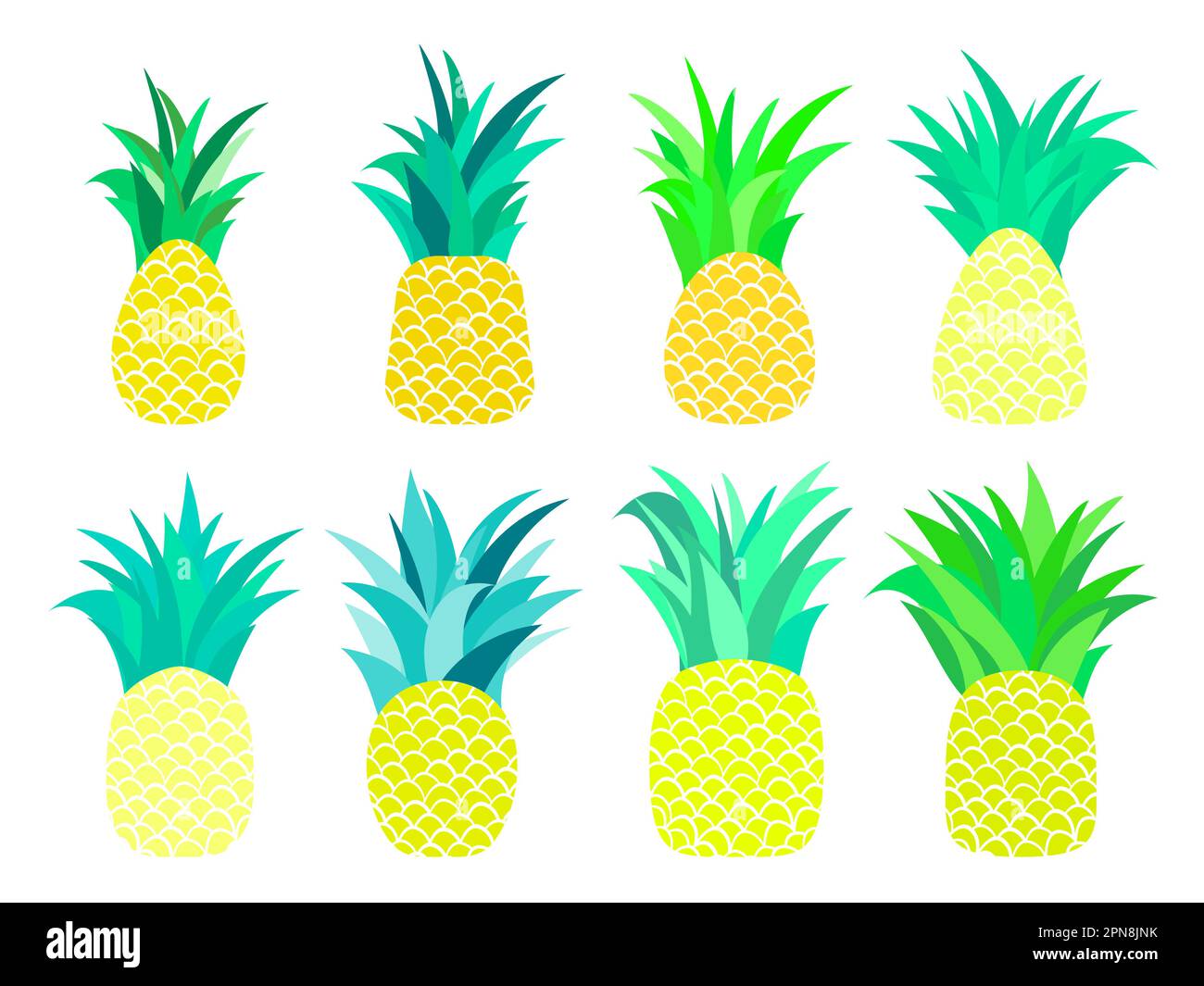 Pineapple set isolated on white background. Yellow pineapples with ...