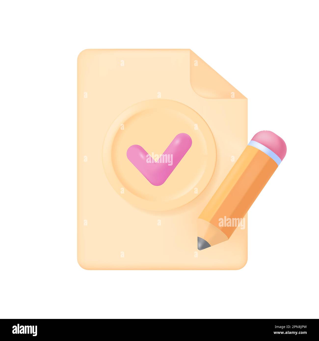 Wooden pencil and red check mark on paper sheet 3D icon Stock Vector ...