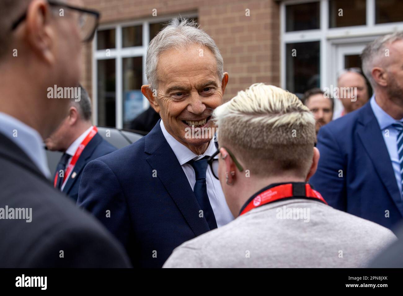 Former Prime Minister Sir Tony Blair speaks with Victoria Trimble ...