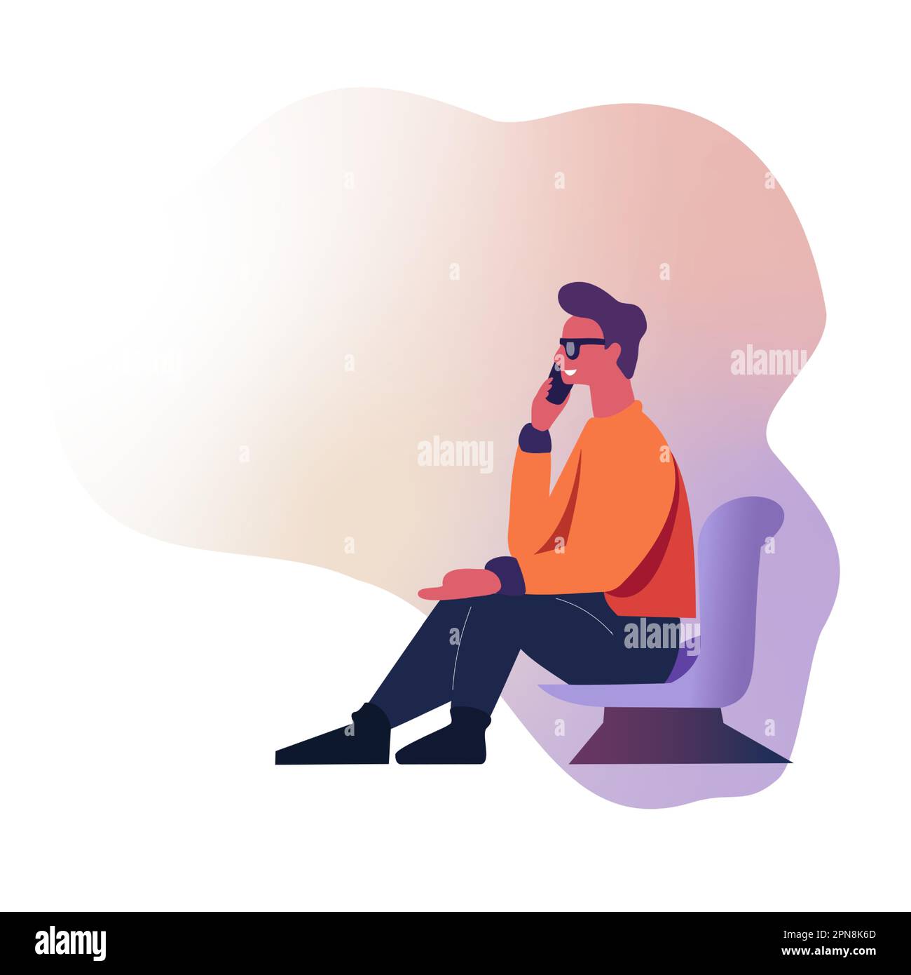 vector illustration of a man. a person sits and talks on the phone ...