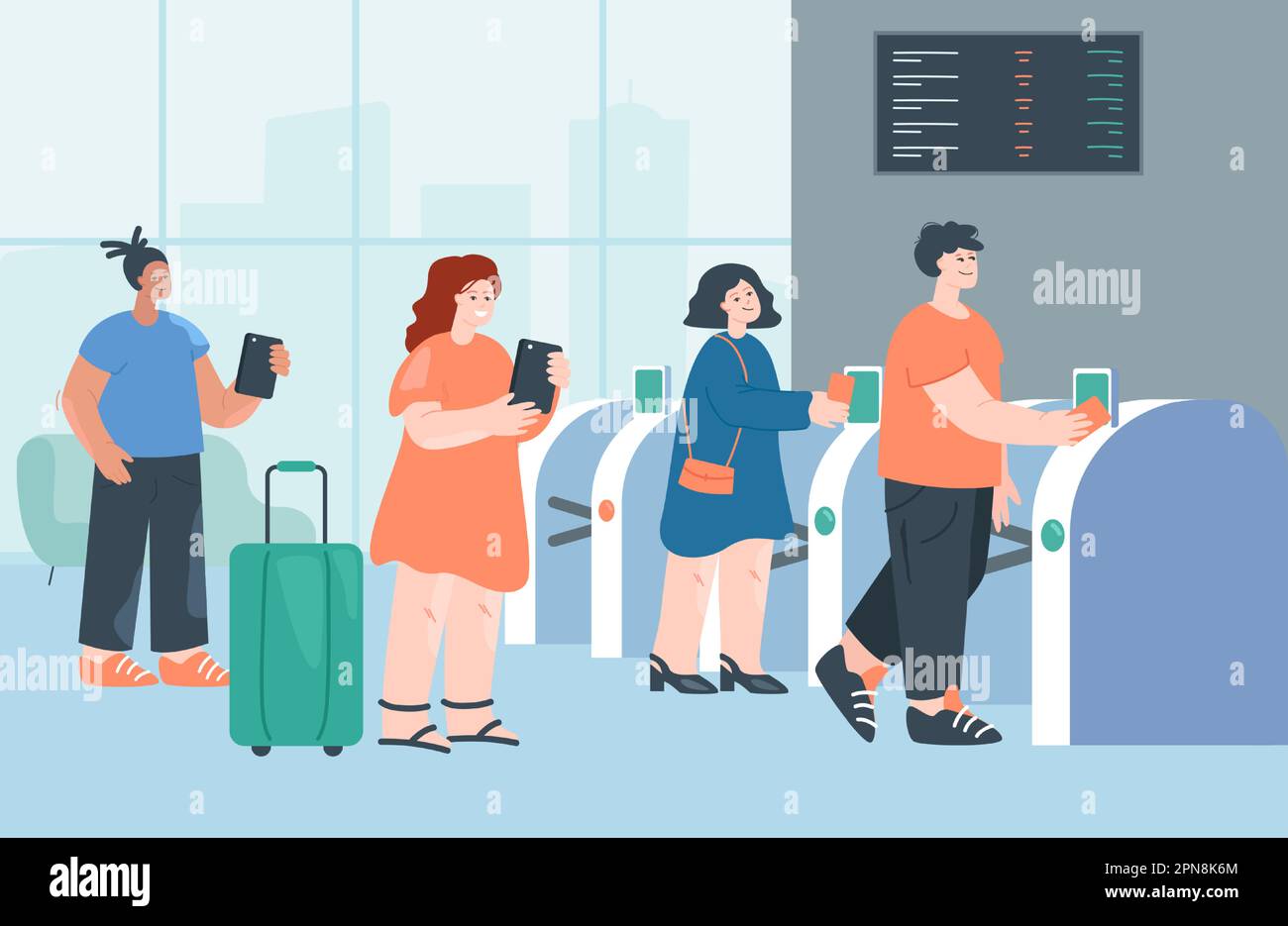 People standing in line to pay fare flat vector illustration Stock ...