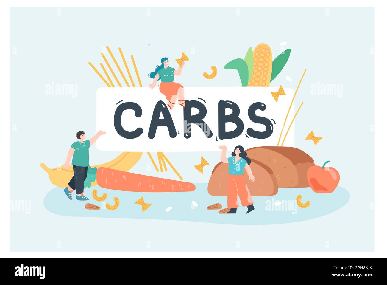 Tiny characters next to carbs sign and products Stock Vector Image ...