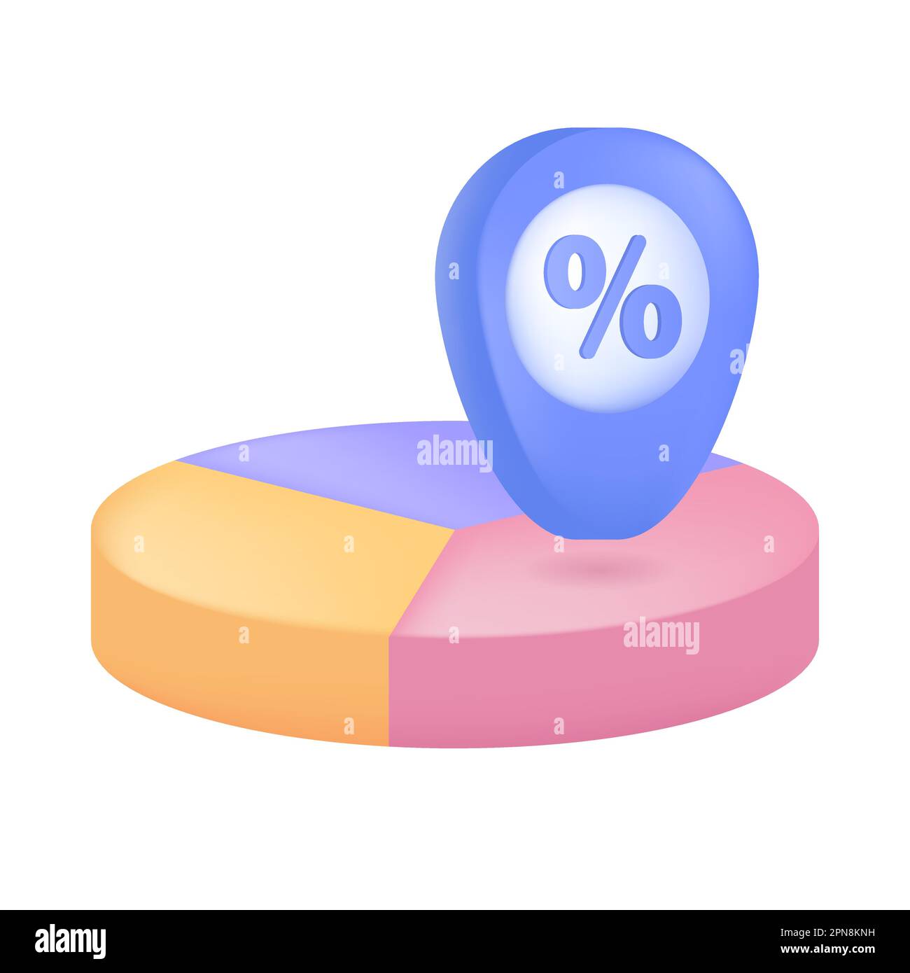 Pie chart with three slices and pin with percent sign 3D icon Stock ...