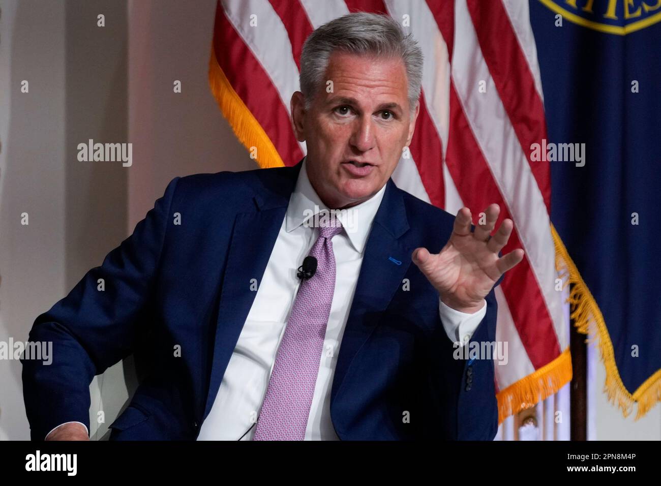 Speaker of the House Kevin McCarthy speaks during an event at the New ...