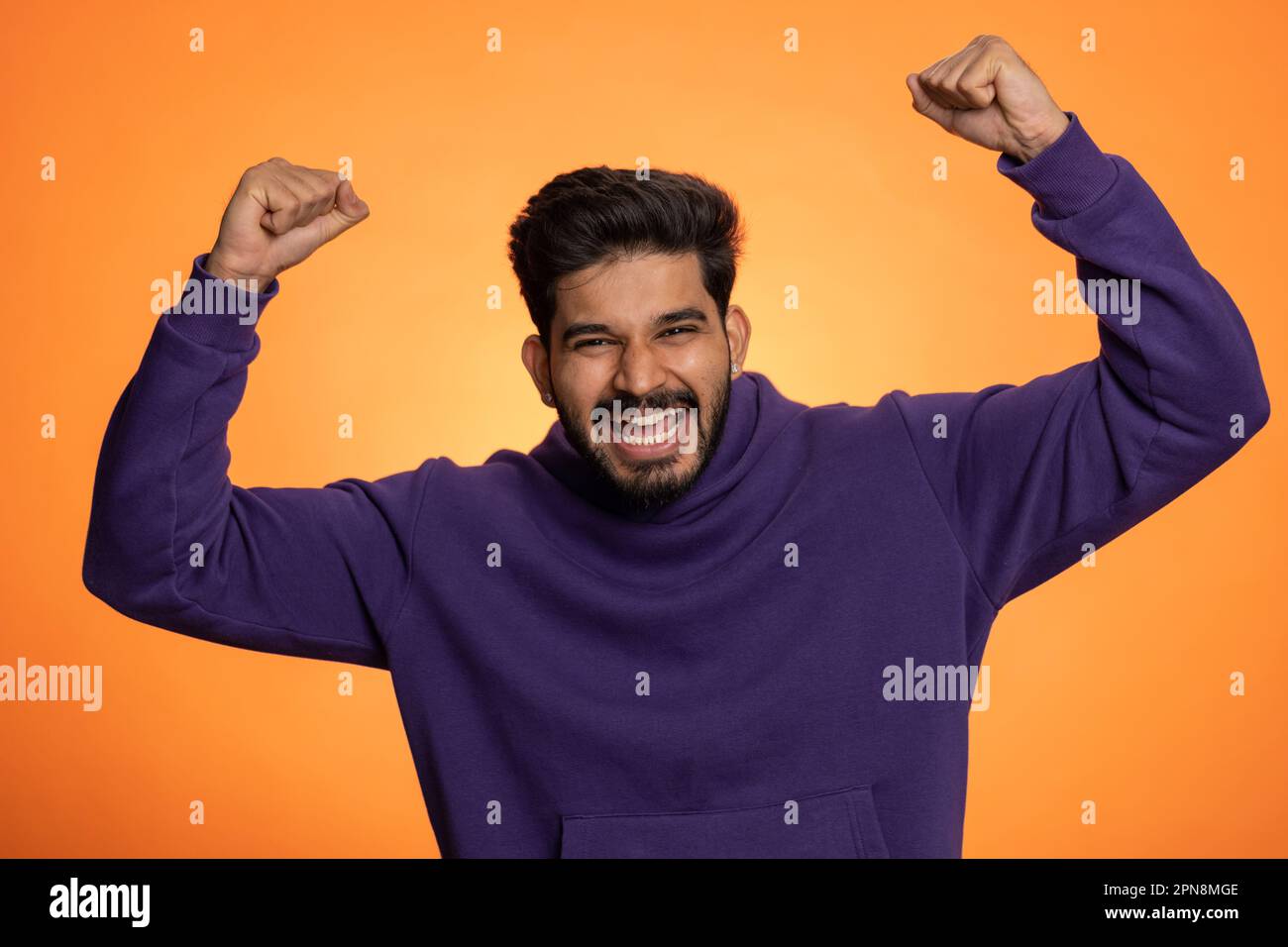 Happy joyful indian man shouting, celebrating success winning, birthday ...