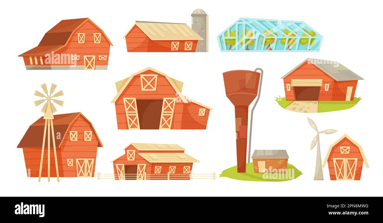 Red farm houses or sheds vector illustrations set Stock Vector Image ...