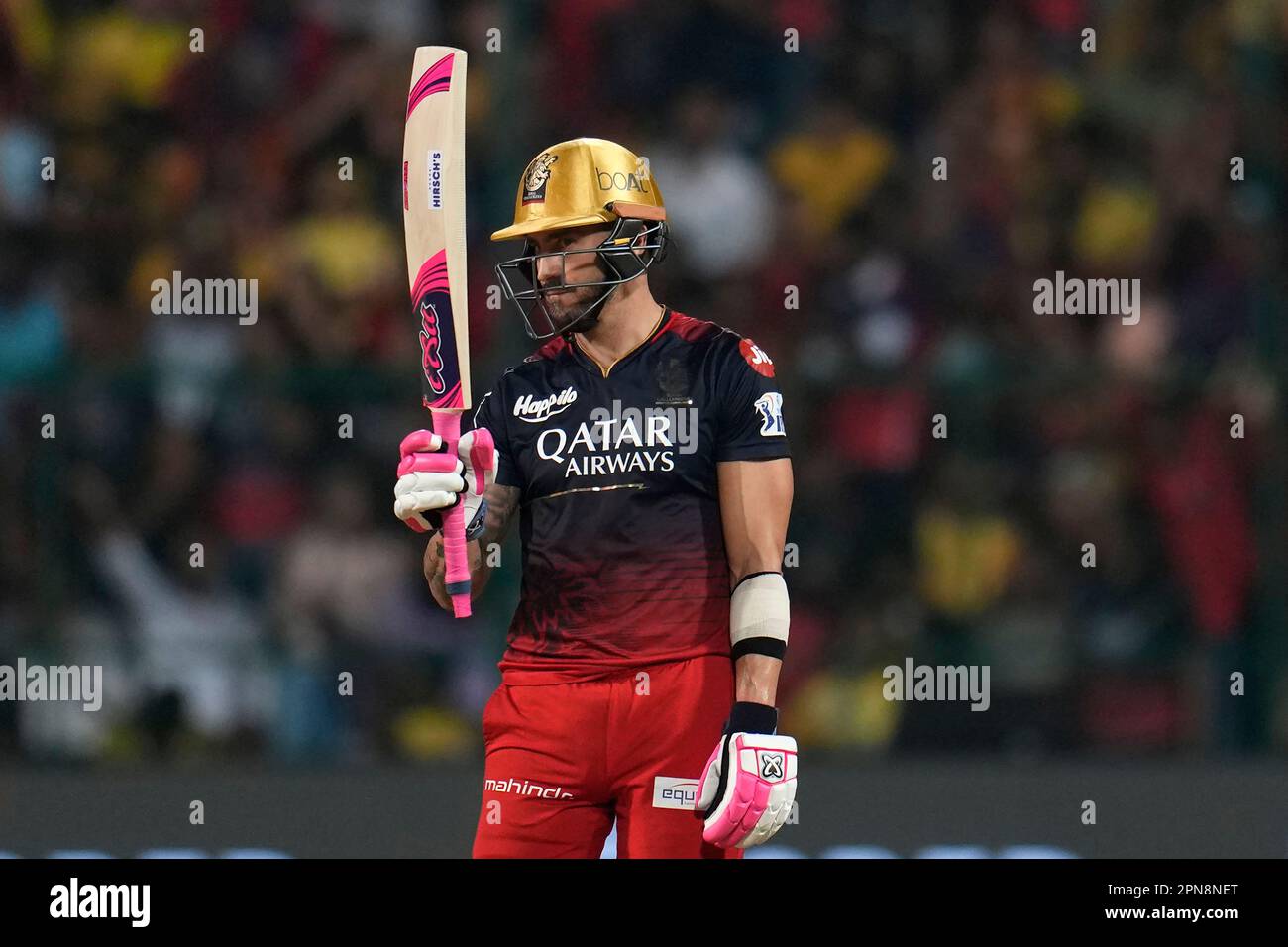 Royal Challengers Bangalore's captain Faf du Plessis celebrates scoring ...