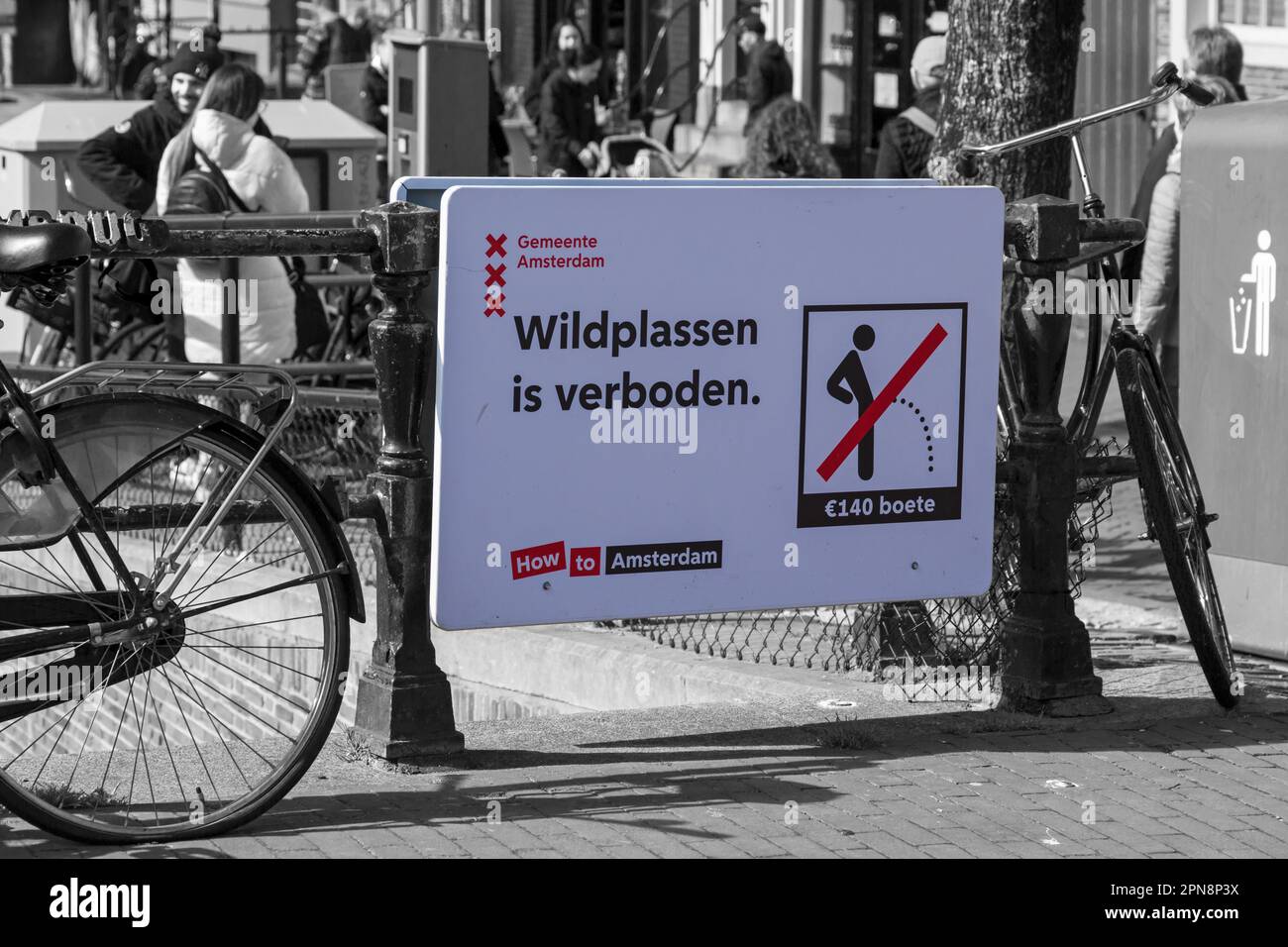 No public peeing It's illegal sign in Dutch on bridge over canal at ...