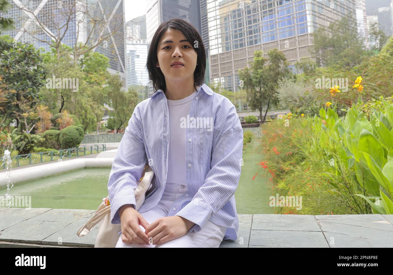 Portraits of Christine Chu Tsz-wa at Chater Garden in Central, a 24 ...
