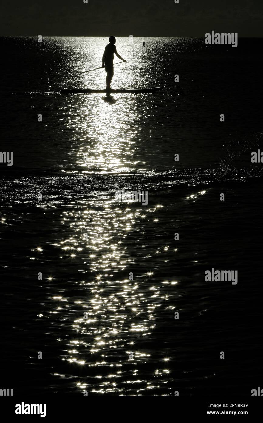 Swimmer breathing during swimming crawl in the sea at sunset. Cayman ...