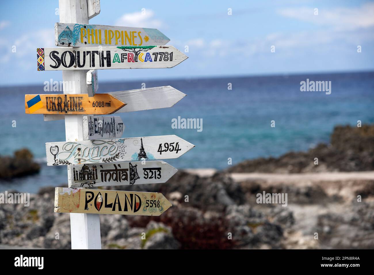 Country distance sign, showing the direction and distance to countries ...
