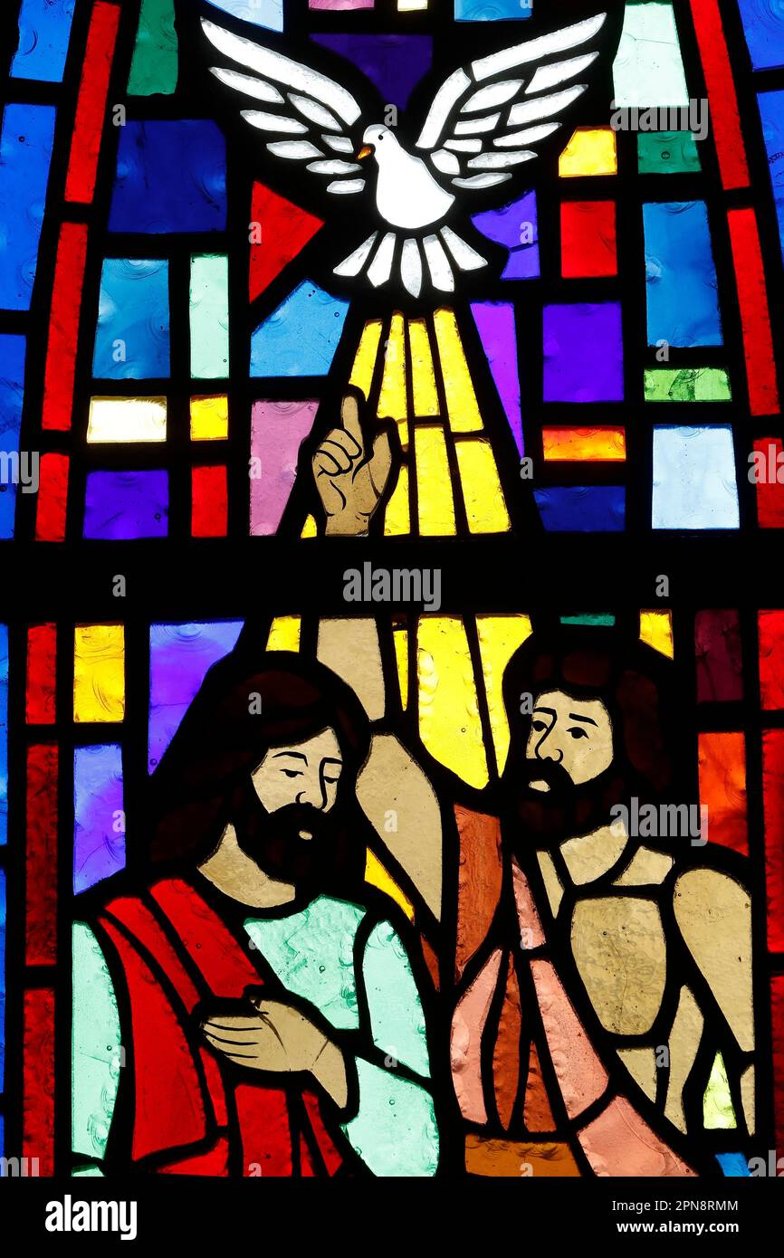 Stained glass. Baptism of Christ by John the Baptist. Wesleyan Holiness ...