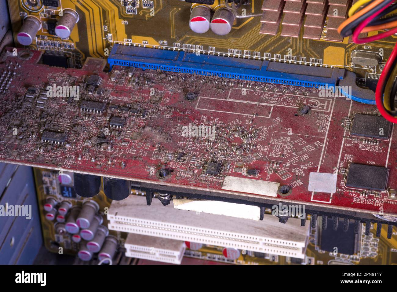 Details of the old computer in dust. Electronic chip Stock Photo - Alamy