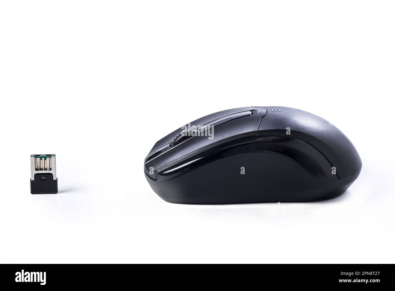 A black wireless mouse on white. Side view Stock Photo - Alamy