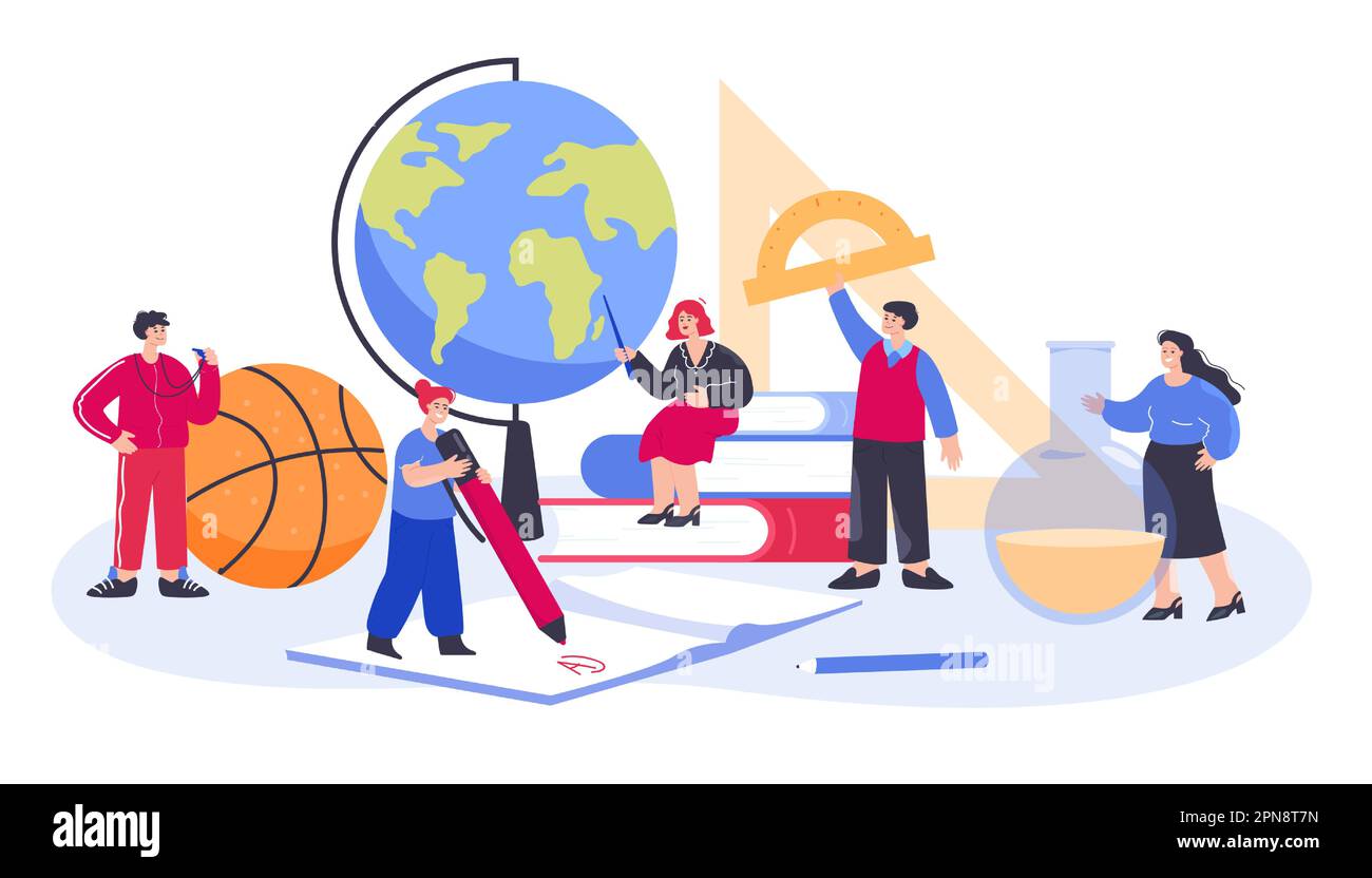 Tiny teachers with different educational tools Stock Vector Image & Art ...