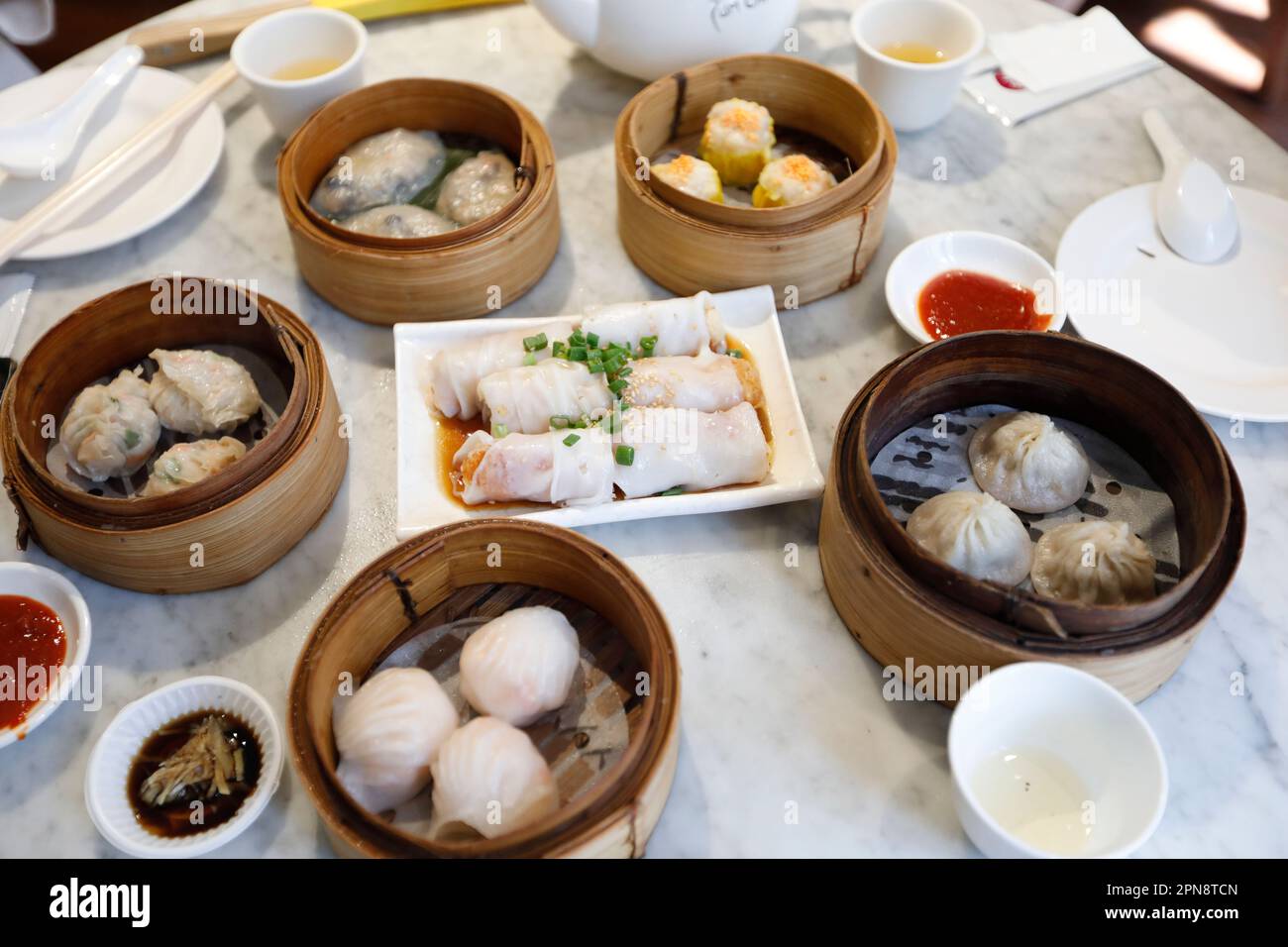 Lunch meal. Steamed dim sum restaurant in Chinatown. Singapore Stock ...