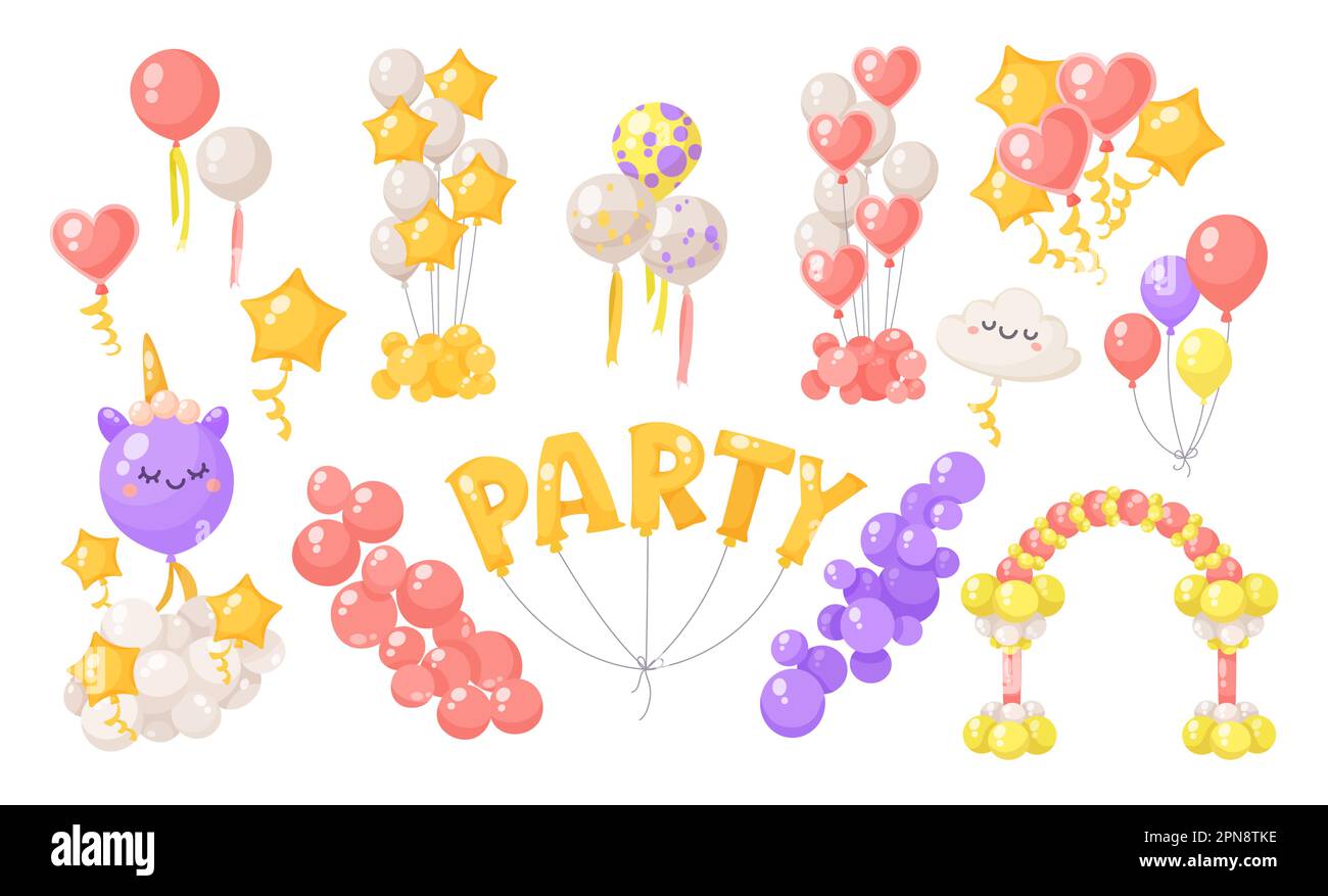 Cute festive balloons for decoration vector illustrations set Stock ...