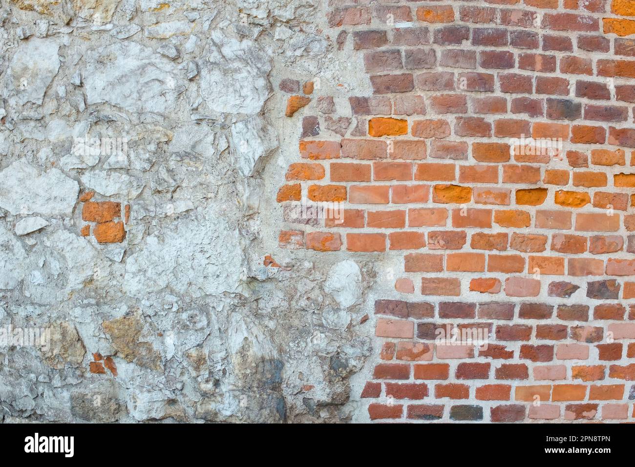 The brick wall which fell off. Textured background of an old brick wall ...