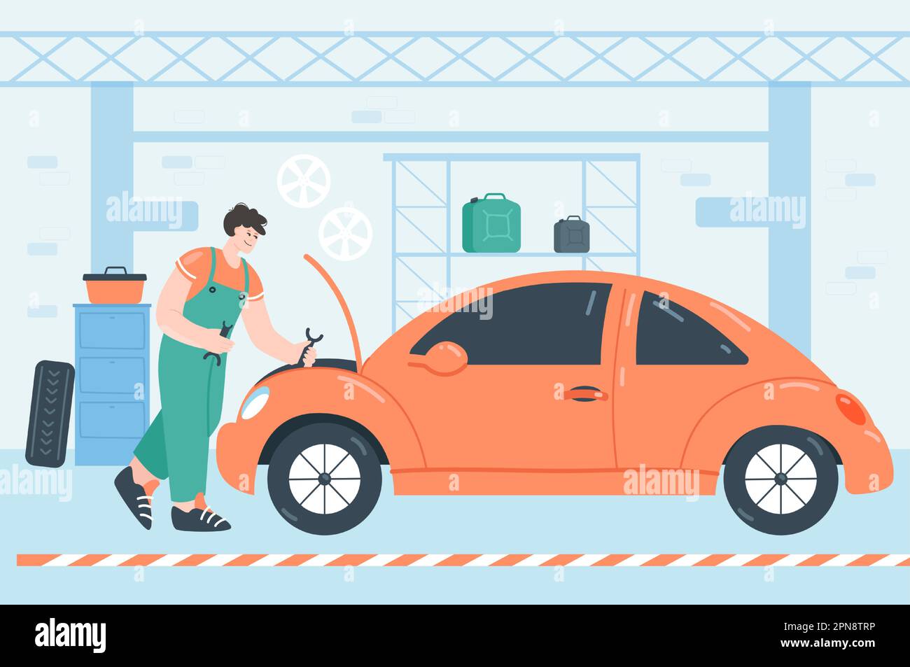 Mechanic in checking and repairing car in garage Stock Vector Image ...