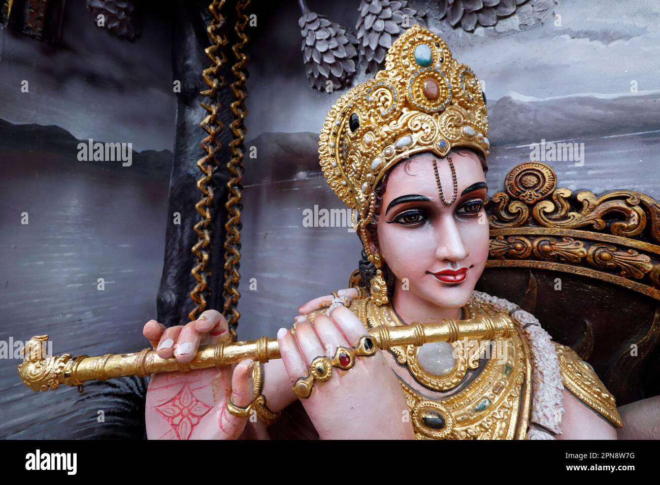 Sri Krishnan hindu temple. Hindu God Lord Krishna playing musical ...