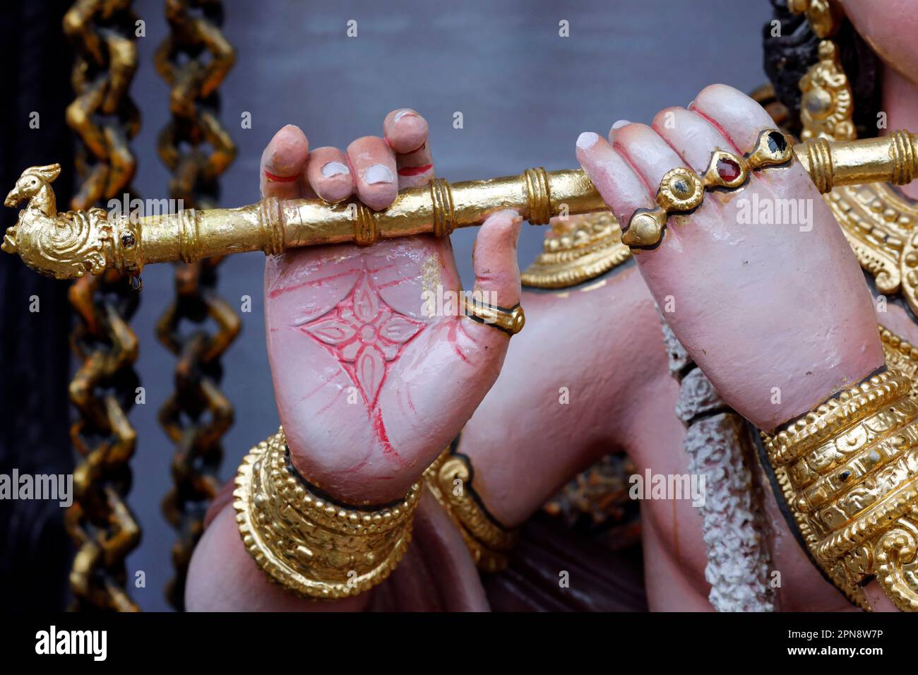 Sri Krishnan hindu temple. Hindu God Lord Krishna playing musical ...
