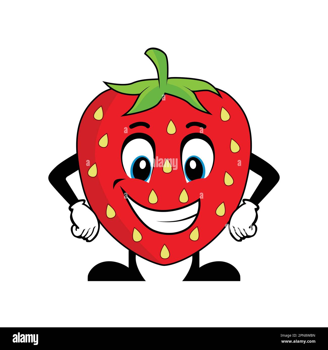 Smiling strawberry fruit character cartoon with arms on hips Stock ...