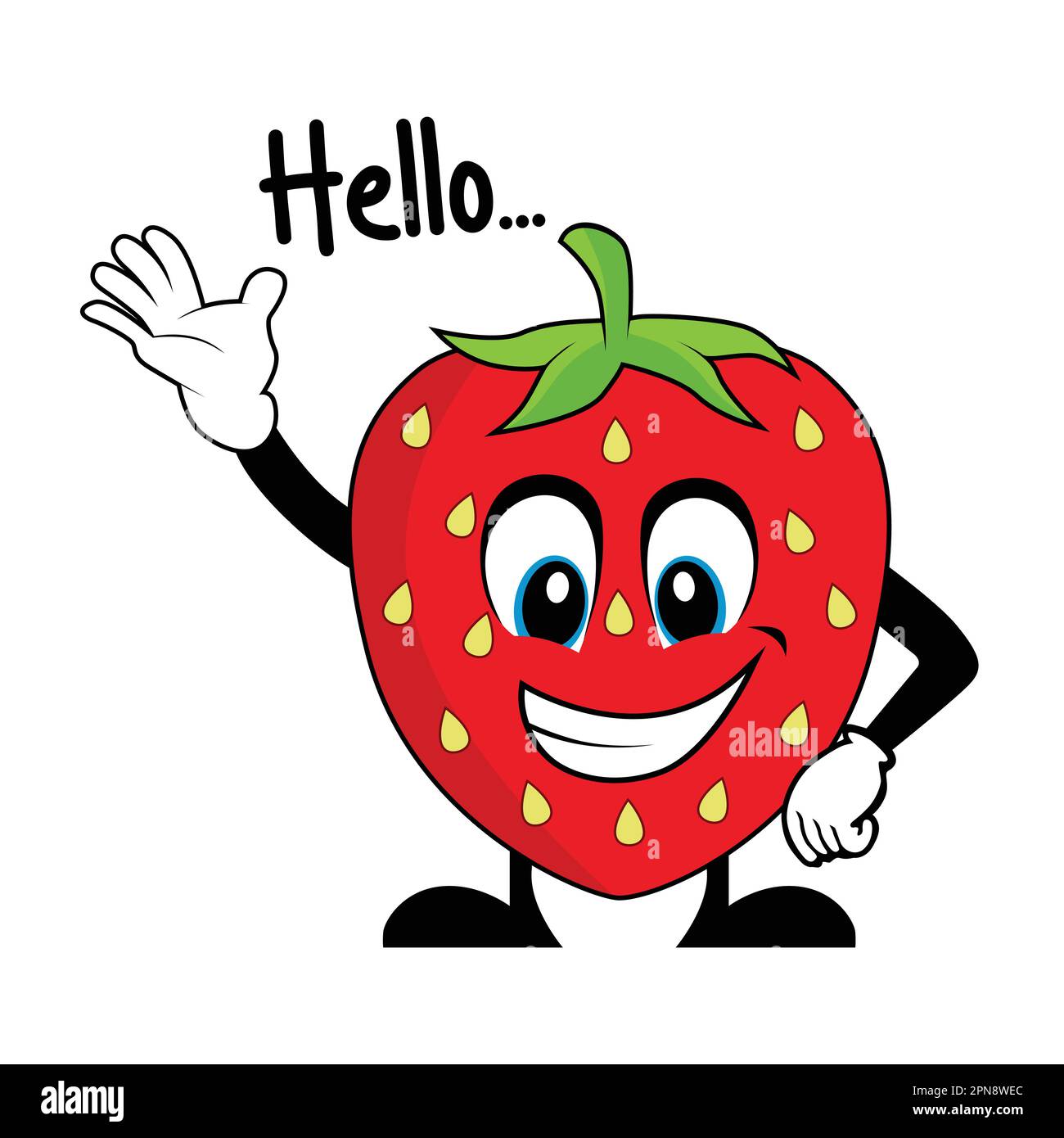 Strawberry cartoon character saying hello. Suitable for poster, banner ...