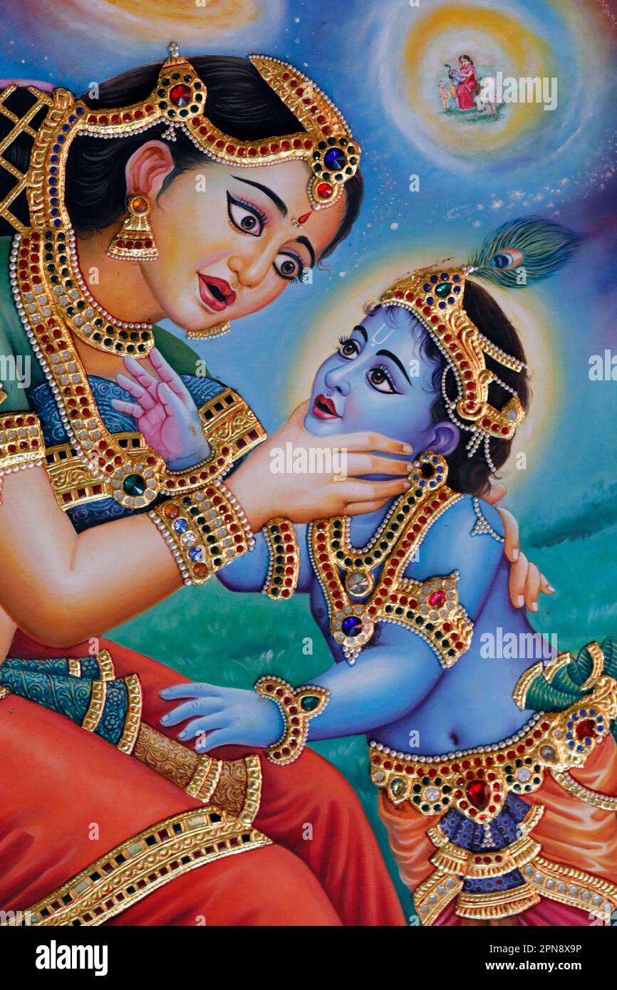 Sri Krishnan hindu temple. The blue-skinned Krishna is the hindu deity ...