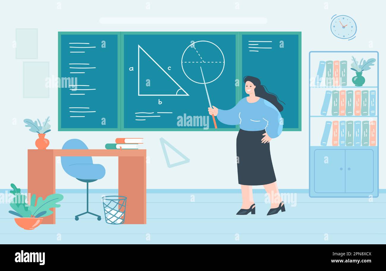 Cartoon female teacher standing next hi-res stock photography and ...